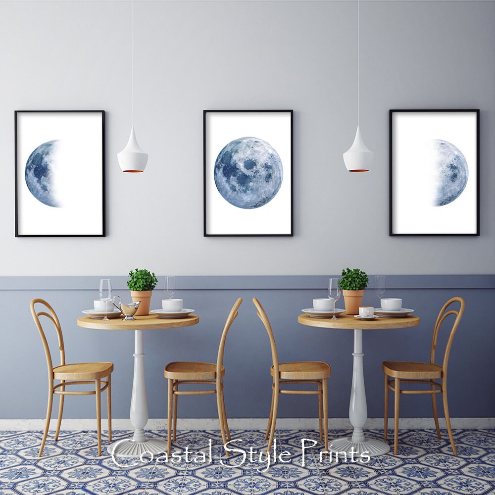 Moon Phase Print Set of 3 Prints Moon Phases Wall Artmoon | Etsy