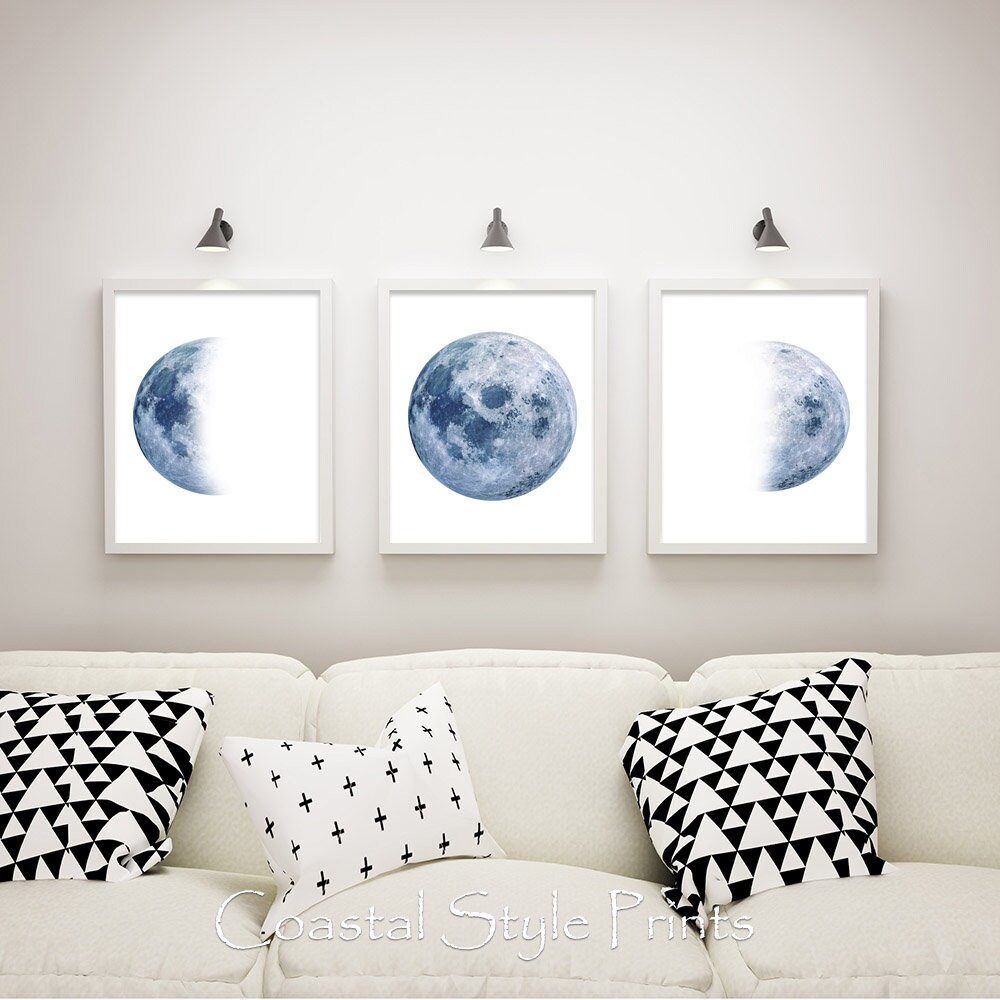 Moon Phase Print Set of 3 Prints Moon Phases Wall Artmoon - Etsy