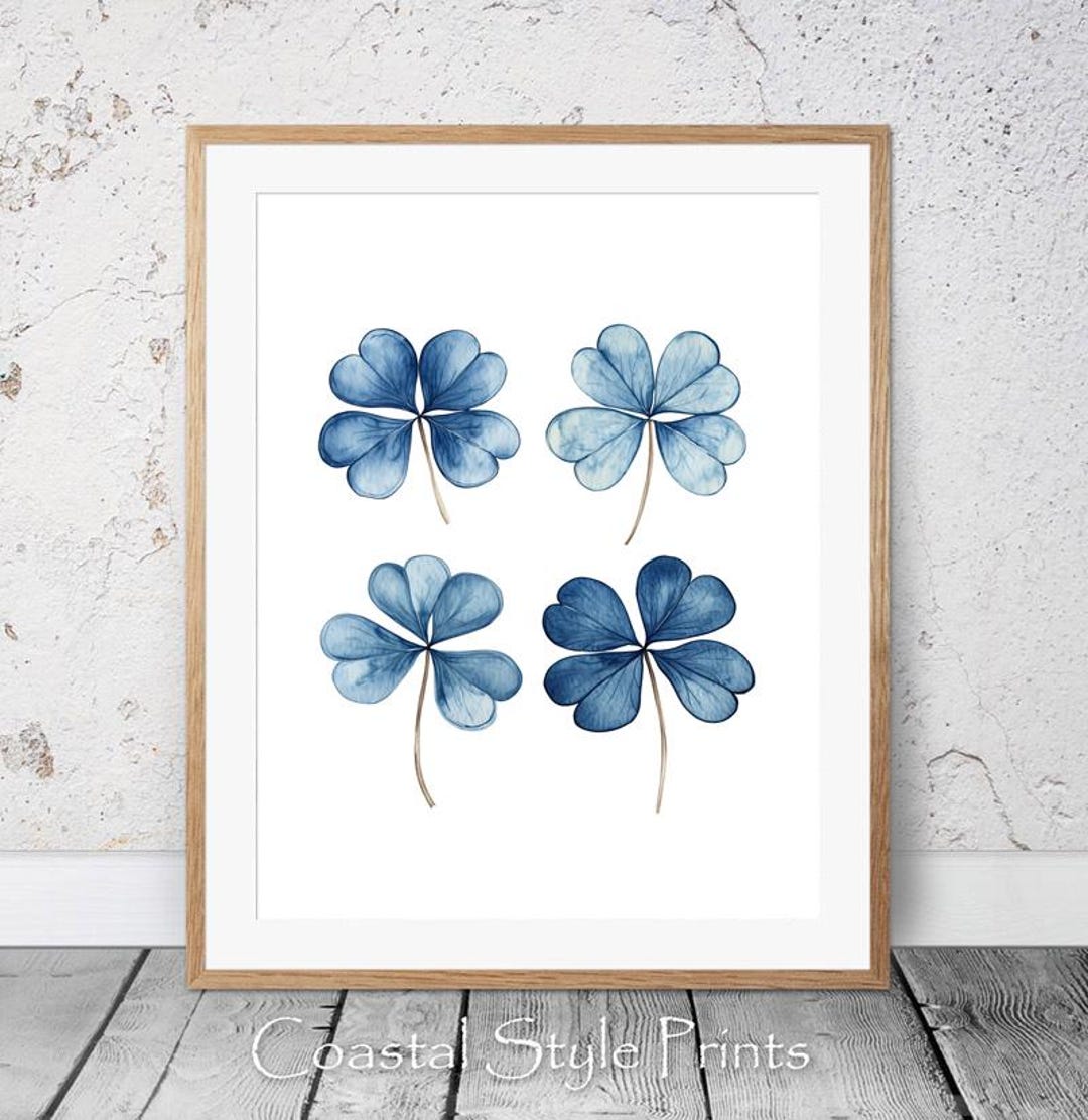 Blue Four Leaf Lucky Clovers Trendy Dorm Room Decor, Preppy Poster ...