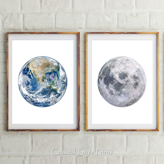 Earth and Moon Prints Set Planets Wall Decor Moon Earth - Etsy