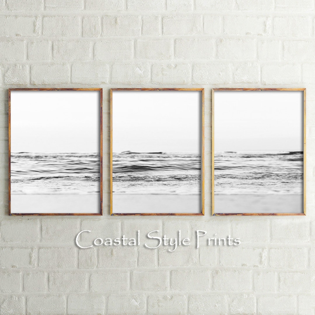 Ocean Prints Set of 3, Gallery Wall Art, Black and White Photography ...