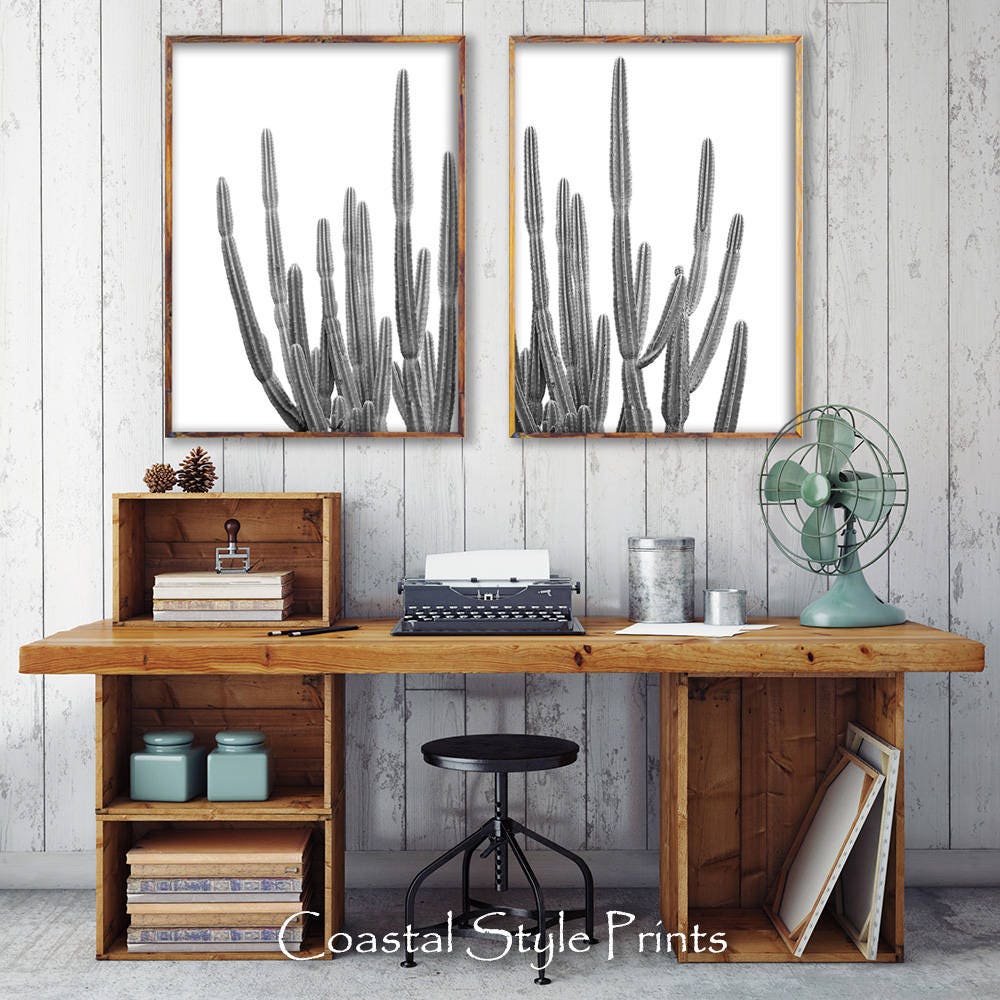 Set of 2 Cactus Prints, Black and White Photography, Cactus Wall Art ...