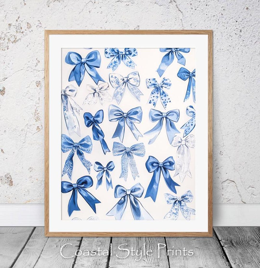 Dorm Room Decor, Blue Bows Preppy Poster, College Apartment Decor ...