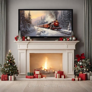 Christmas Frame TV Art, Vintage Train for Tv, Winter Wonderland ...