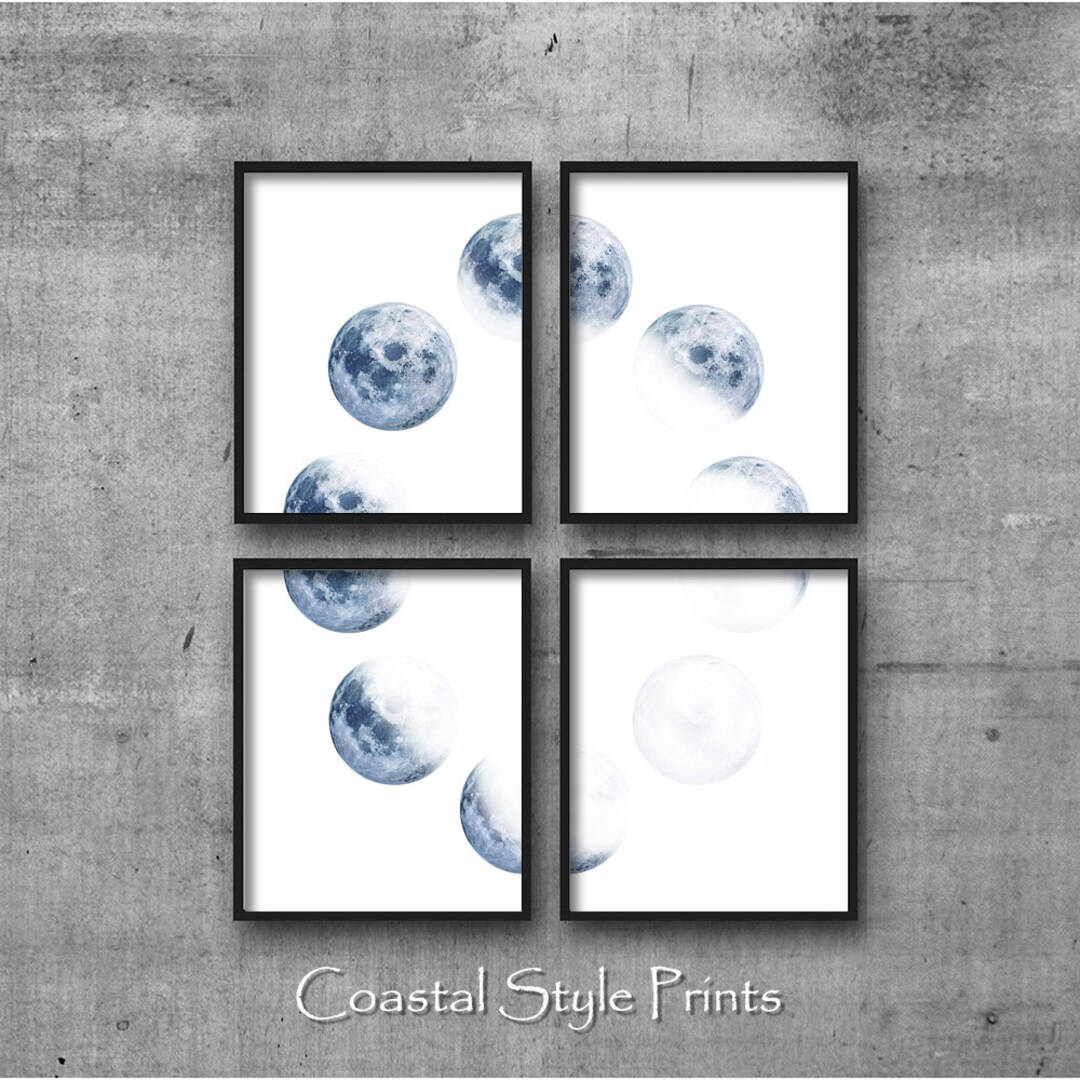 Moon Phase Print, Set of 4 Prints, Moon Phases Print,blue Moon,gift for ...