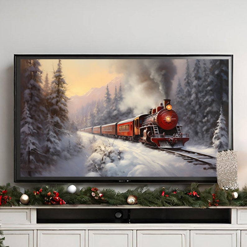 Christmas Frame TV Art, Vintage Train for Tv, Winter Wonderland ...