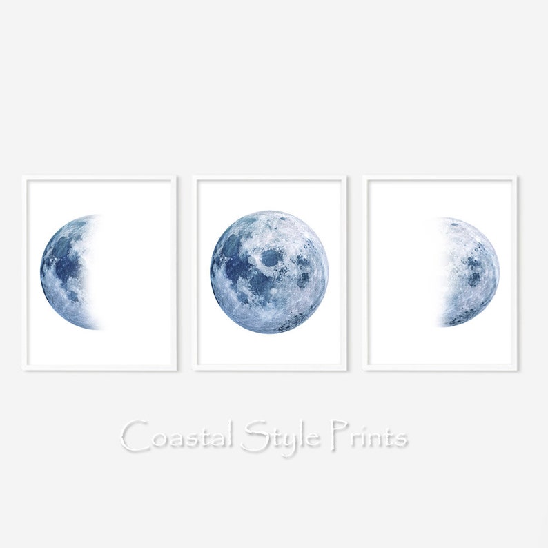 Moon Phase Print Set Of 3 Prints Moon Phases Wall ArtMoon | Etsy