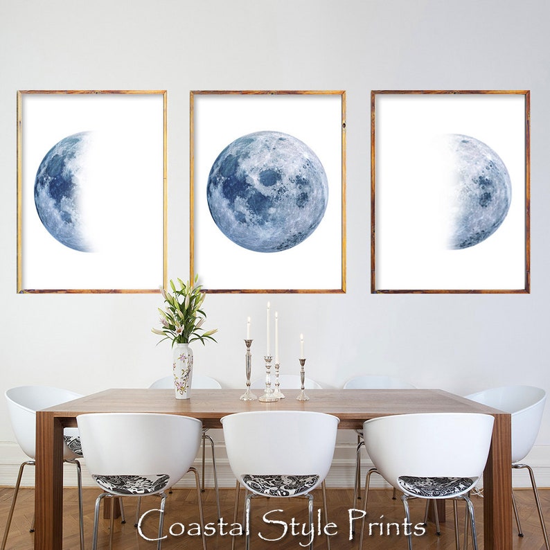 Moon Phase Print Set Of 3 Prints Moon Phases Wall ArtMoon | Etsy