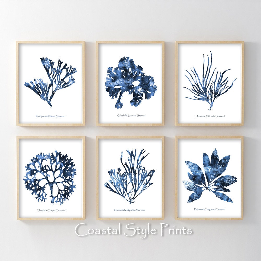 Prints Navy Blue Coral Print Indigo Blue Wall Art Instant Download ...