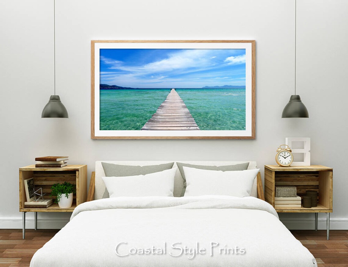 Beach Jetty Printable Digital Download, Tropical Art Print, Blue ...