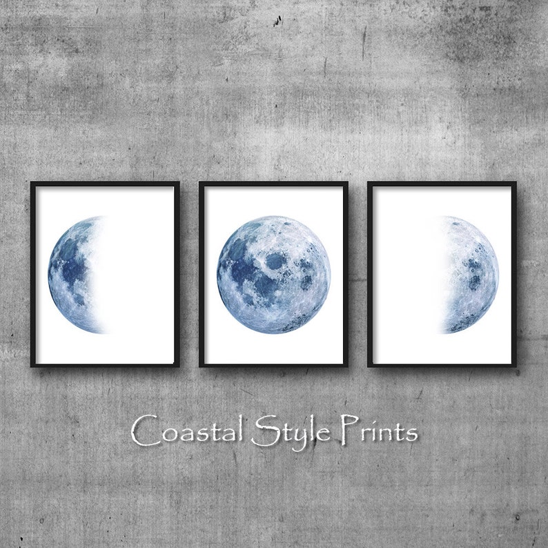Moon Phase Print Set Of 3 Prints Moon Phases Wall ArtMoon | Etsy
