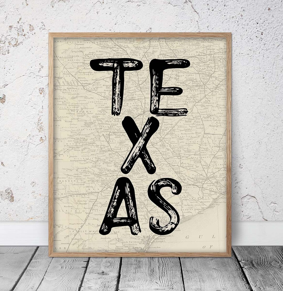 TEXAS Poster, Texas Wall Decor, Vintage Texas Map, Texas Print Neutral ...