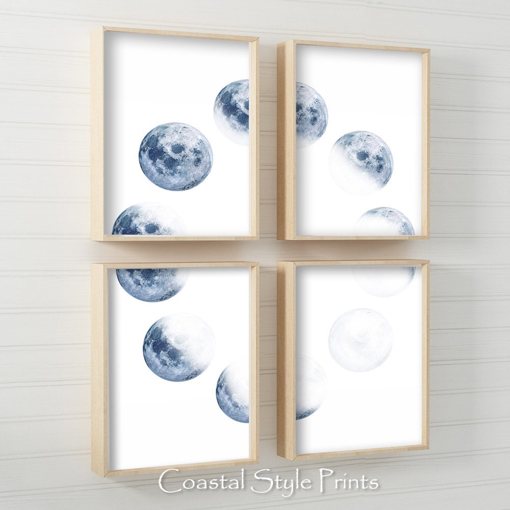 Moon Phase Print Set of 4 Prints Moon Phases Printblue - Etsy