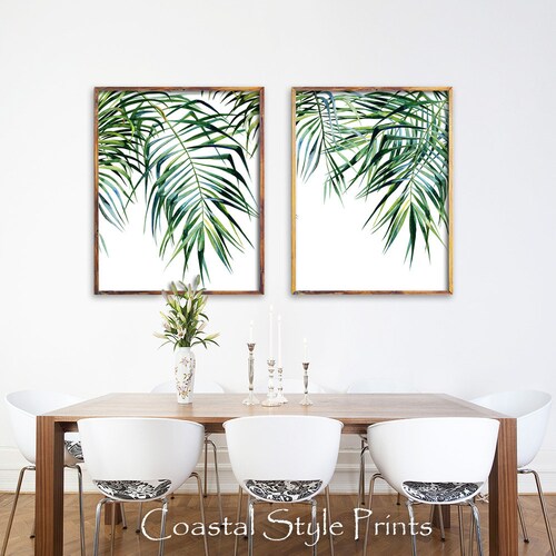 Blue Tropical Leaf Prints Set of 4 Coastal Home Decor - Etsy