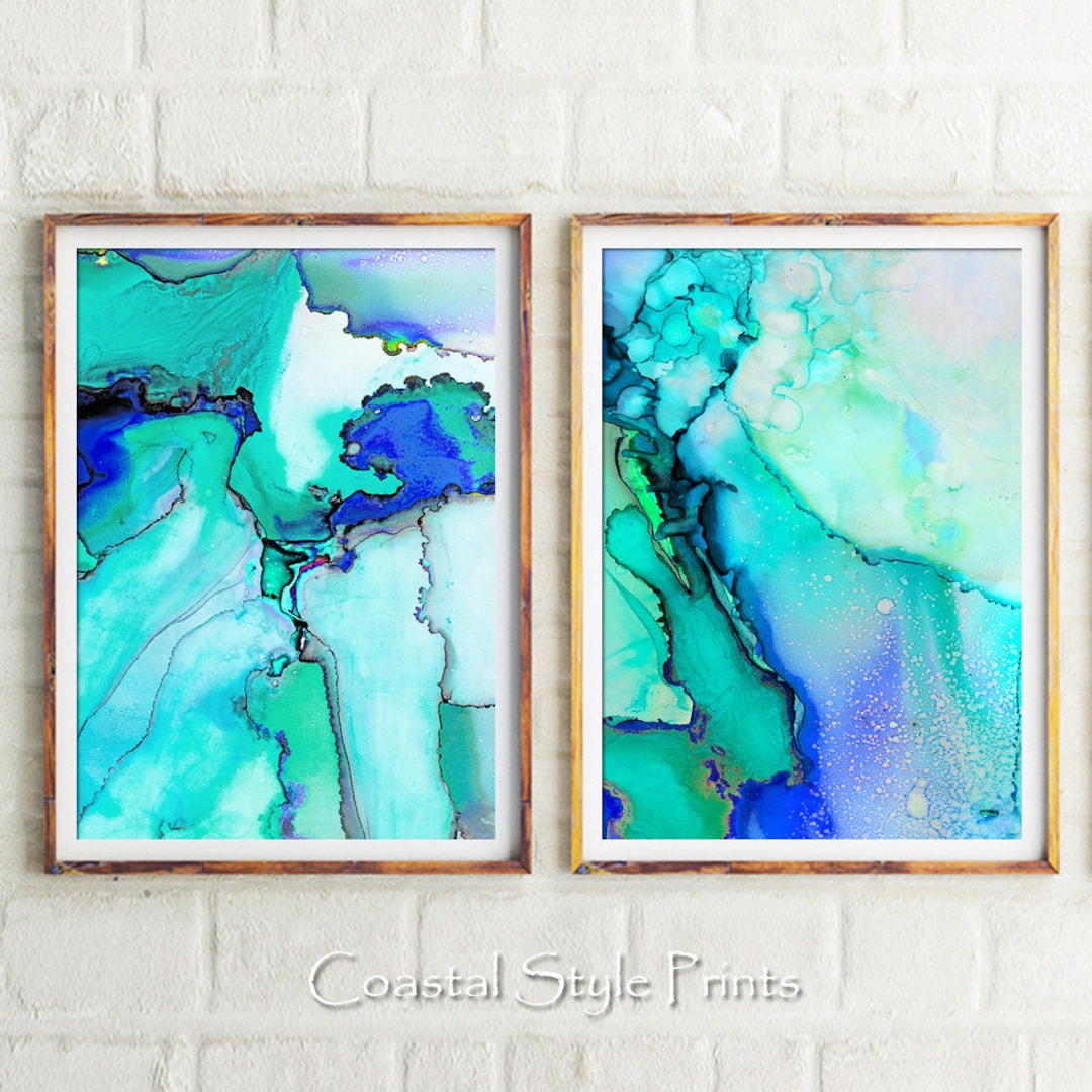 Abstract Modern Print Set, Turquoise Wall Decor, Aqua Print Sets ...