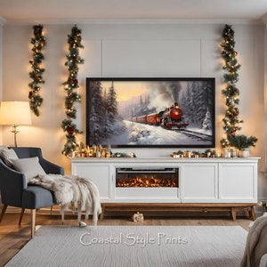 Christmas Frame TV Art, Vintage Train for Tv, Winter Wonderland ...