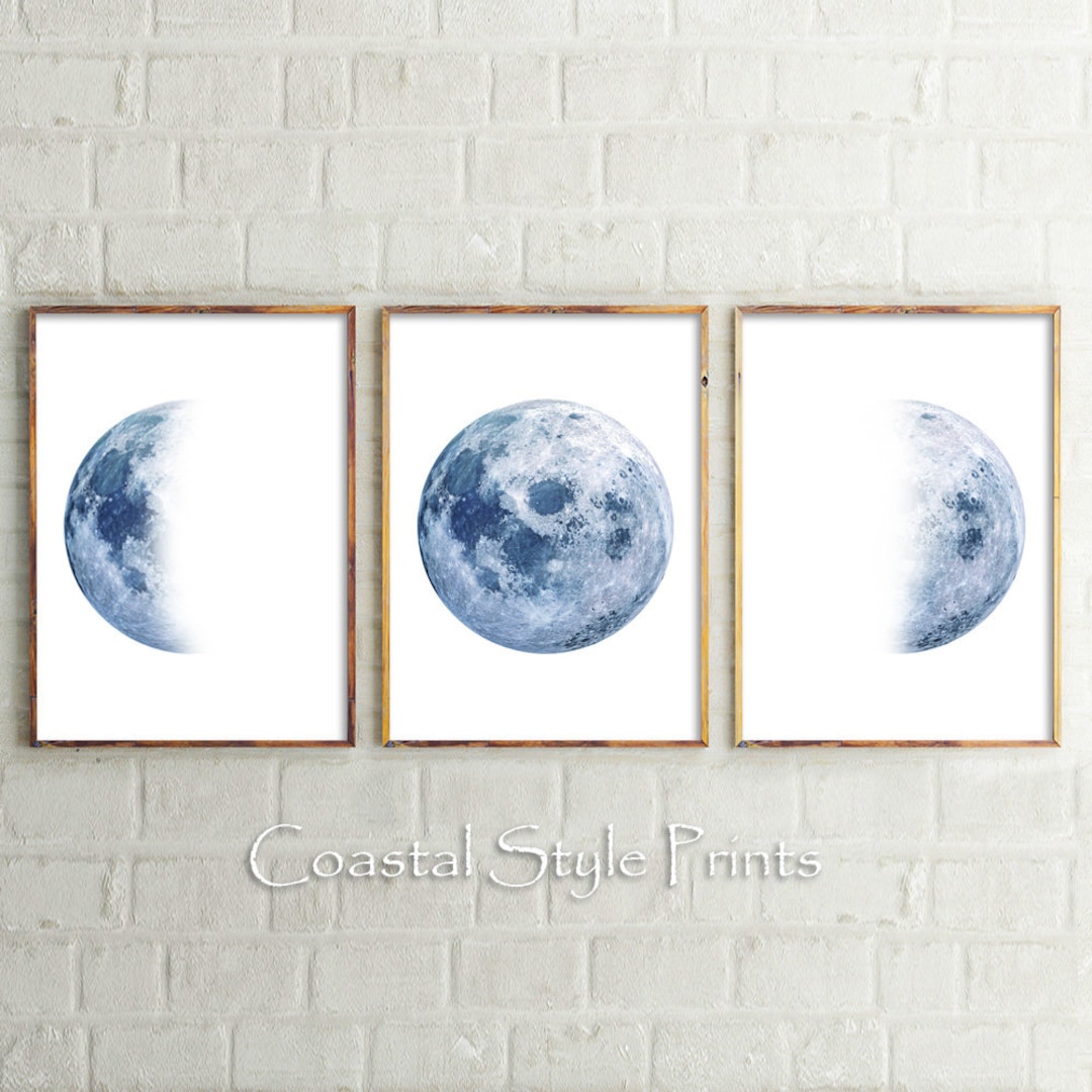 Moon Phase Print Set of 3 Prints, Moon Phases Wall Art,moon Print ...