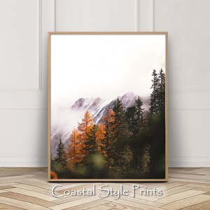 Fall Forest Print Printable Snowy Mountains Wilderness Print Forest ...