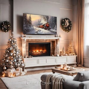 Christmas Frame TV Art, Vintage Train for Tv, Winter Wonderland ...