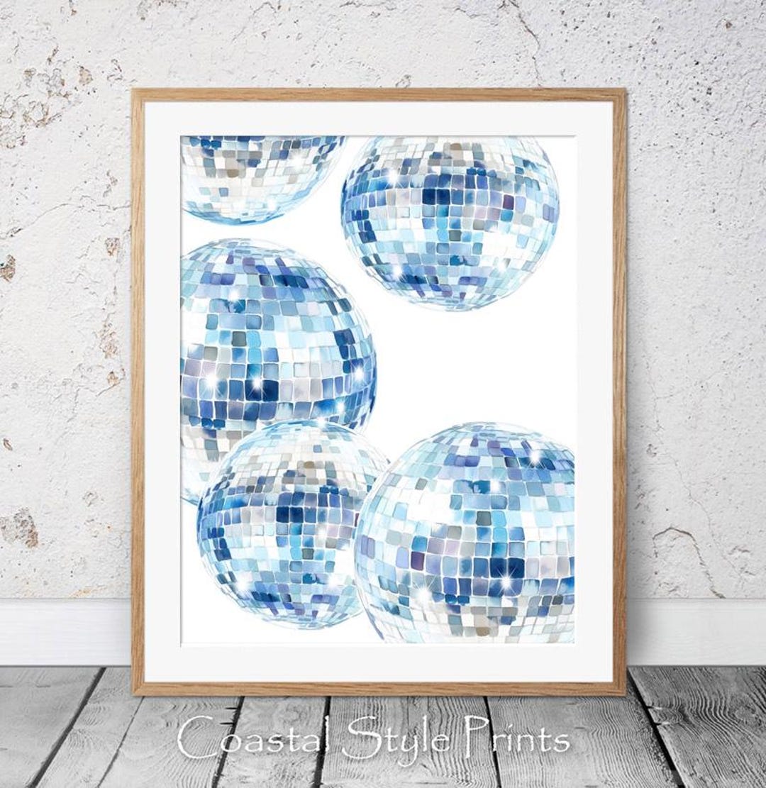 Printable Blue Disco Balls Trendy Dorm Room Decor, Preppy Poster ...