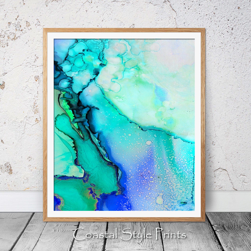 Abstract Turquoise Wall Art, Blue Wall Decor Modern Minimalist Print ...