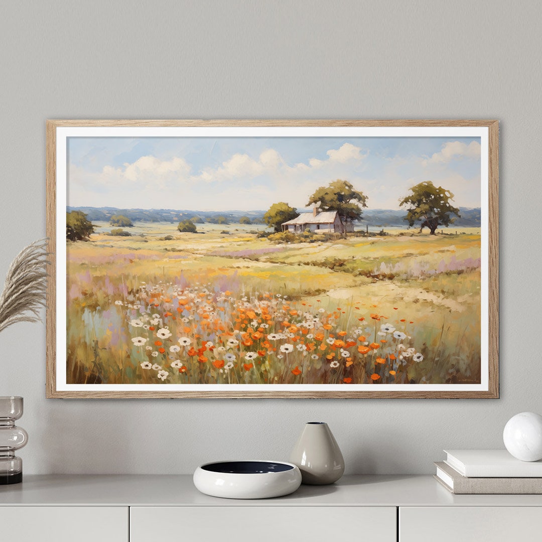 Vintage Farmhouse Wall Art, Landscape Country Print, Vintage Wildflower ...