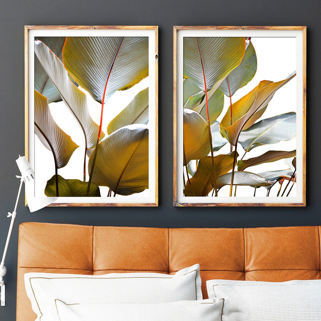 Tropical Print Set, Banana Leaves Print, Wall Decor Set of 2 Wall Art ...