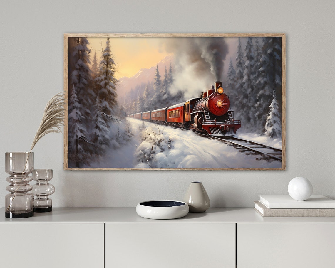 Christmas Frame TV Art, Vintage Train for Tv, Winter Wonderland ...