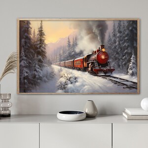 Christmas Frame TV Art, Vintage Train for Tv, Winter Wonderland ...