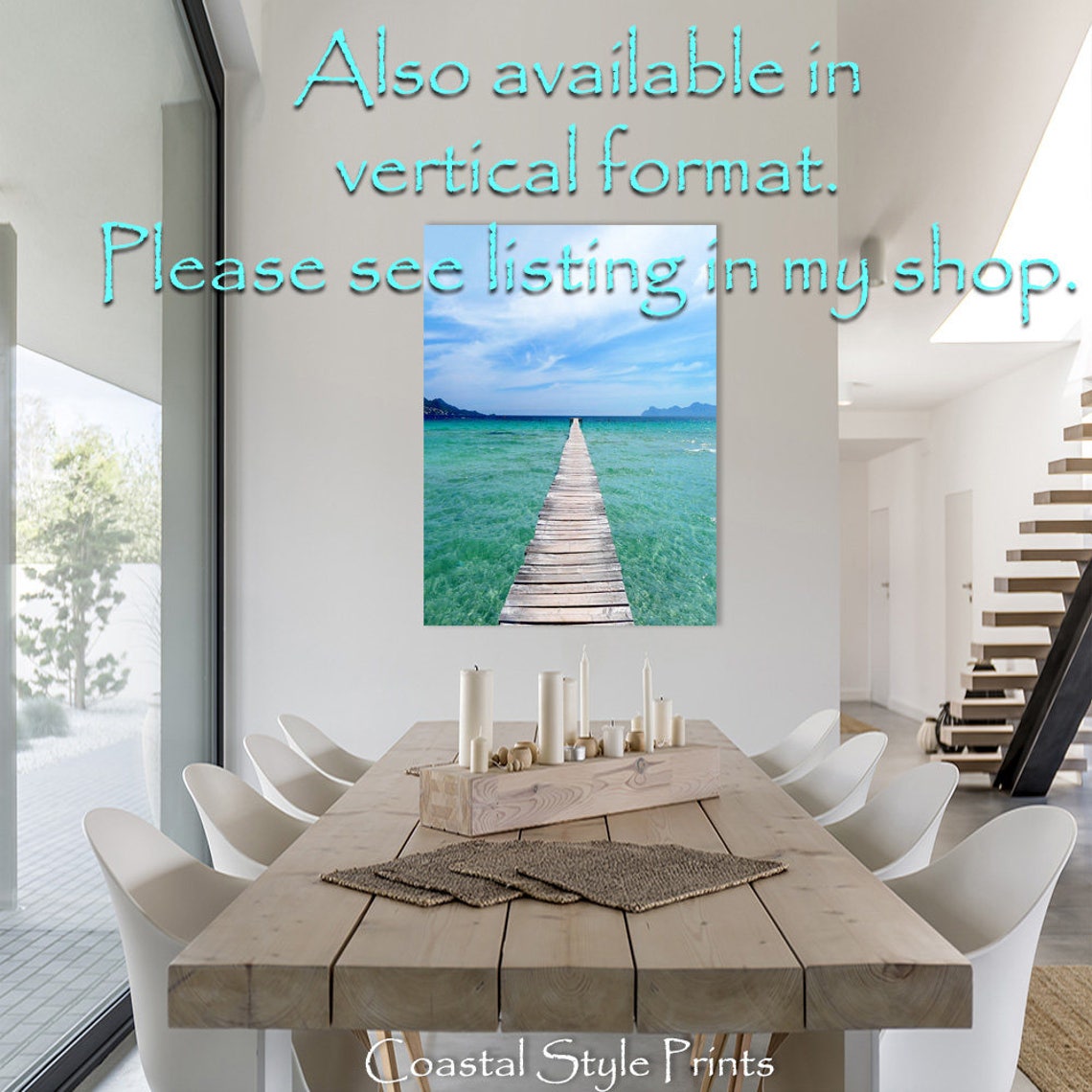 Beach Jetty Printable Digital Download, Tropical Art Print, Blue ...