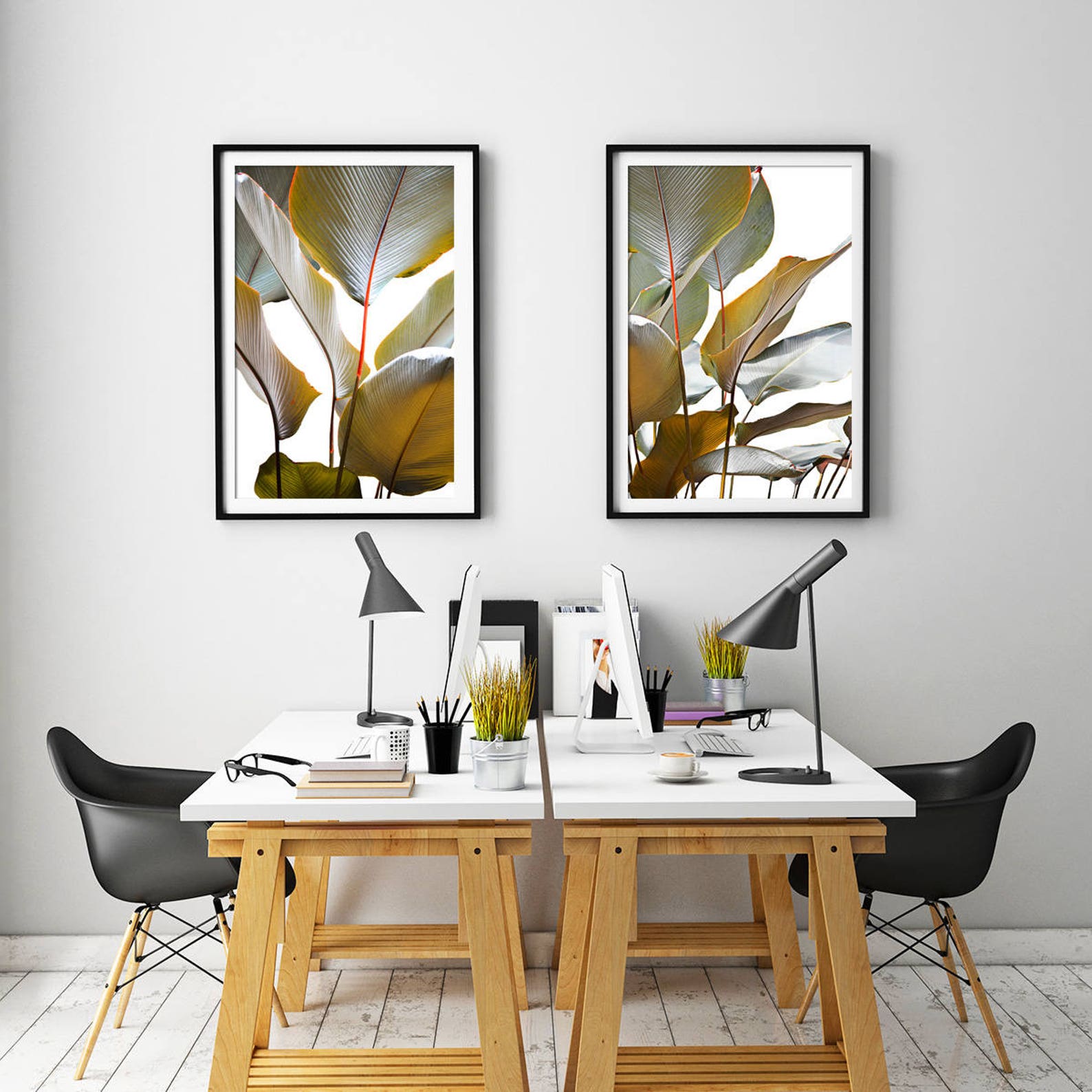 Tropical Print Set, Banana Leaves Print, Wall Decor Set of 2 Wall Art ...