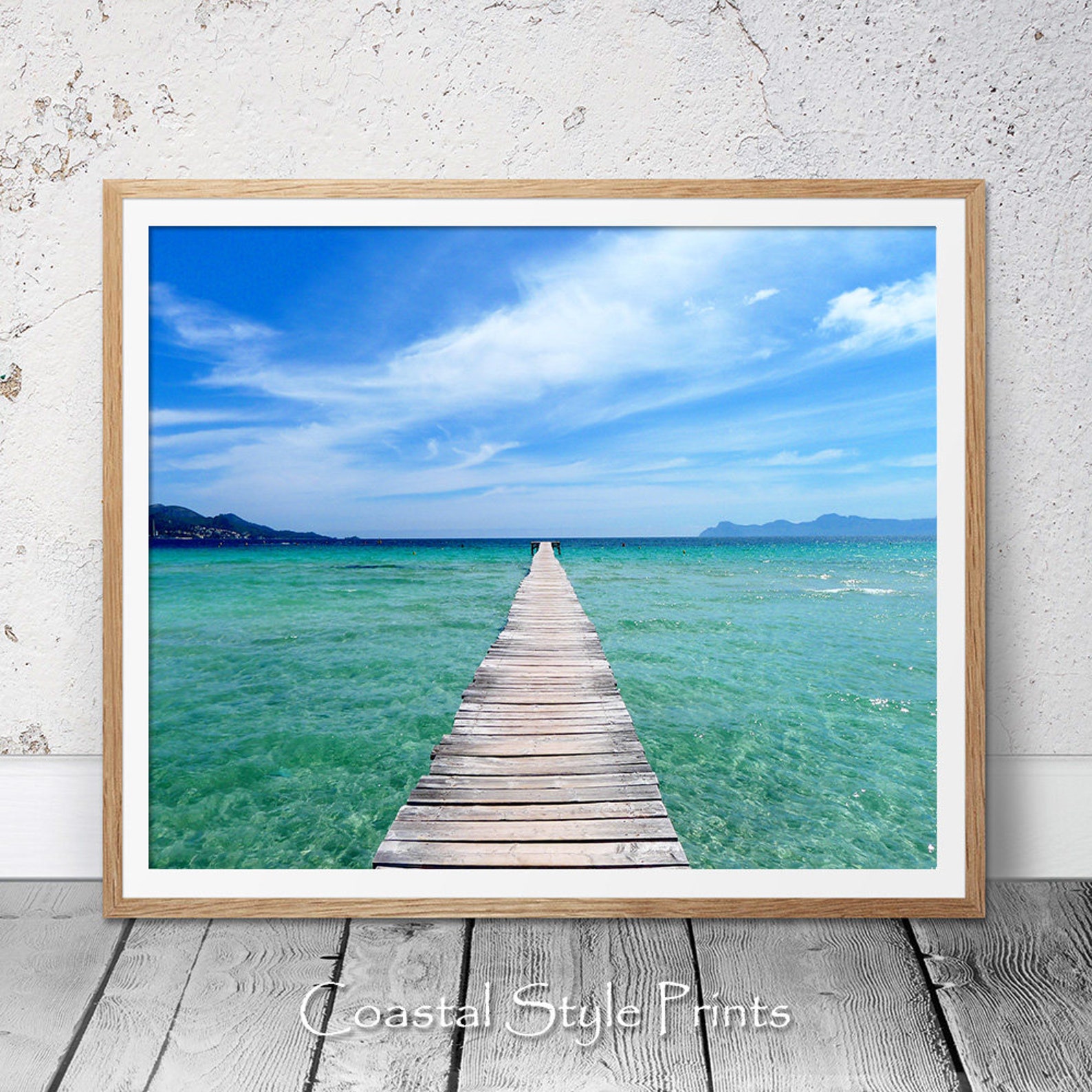 Beach Jetty Printable Digital Download, Tropical Art Print, Blue ...