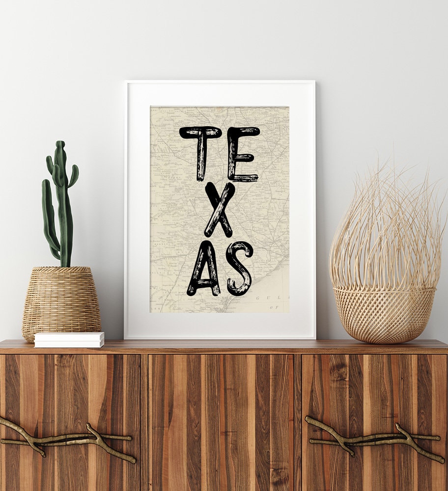 TEXAS Poster, Texas Wall Decor, Vintage Texas Map, Texas Print Neutral ...