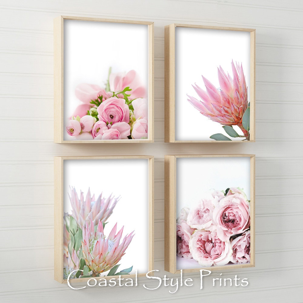 Botanical Print Set, Floral Wall Art, Floral Print Set Pink Botanical ...