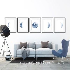 Blue Moon Phase Print Set of 5 Prints, Full Half New Moon Phases Print ...