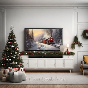Christmas Frame TV Art, Vintage Train for Tv, Winter Wonderland ...
