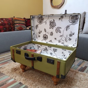 Travel Trunk Coffee Table,end Table With Wooden Legs,suitcase Furniture ...