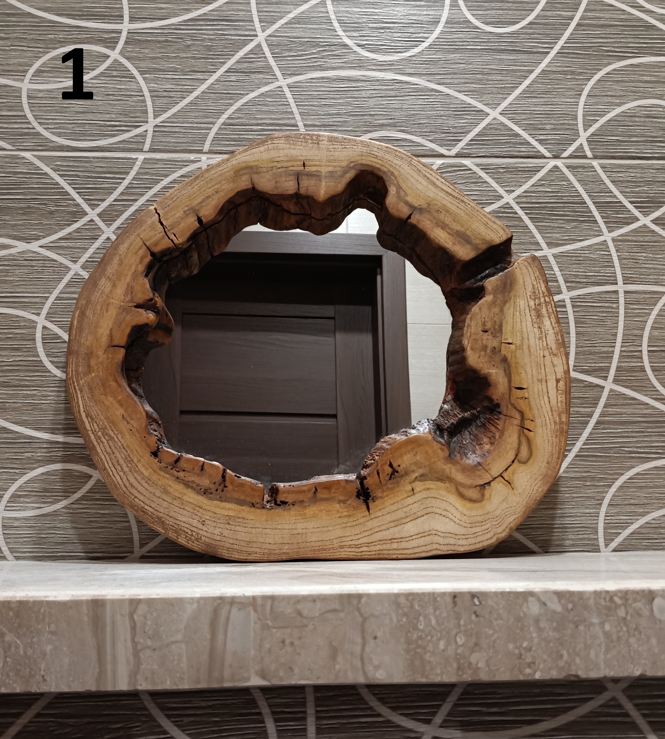 Tree Slice Log Mirror Live Edge Wood Rustic Elm Wood From a - Etsy