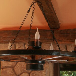 Wagon Wheel Chandelier Traditional Rustic Authentic Wooden Five Light ...