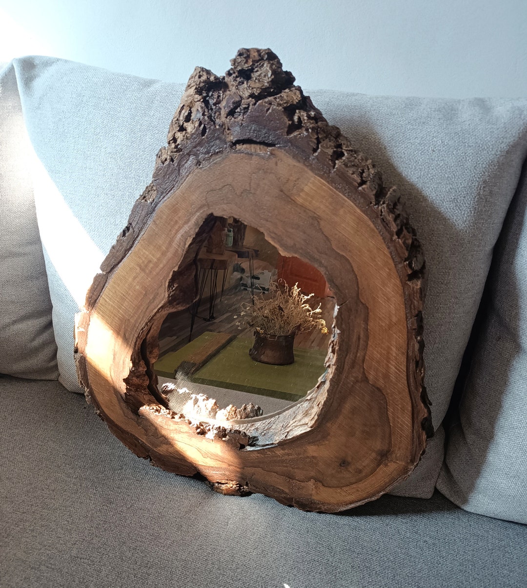 Tree Slice Wall Mirror Live Edge Wood Rustic Walnut Wood From a Tree ...