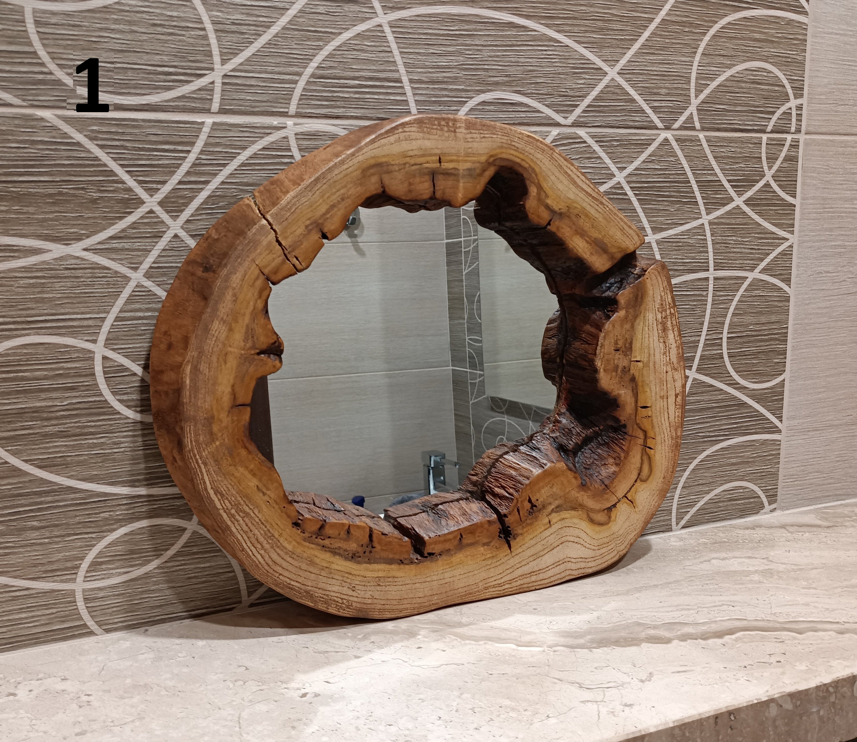 Tree Slice Log Mirror Live Edge Wood Rustic Elm Wood From a - Etsy