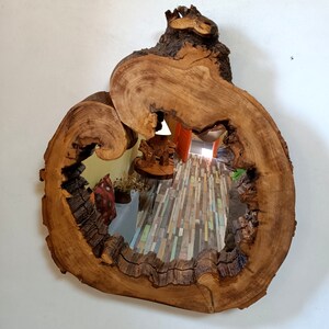 Very Rare Stem Slice Mirror Unique Live Edge Wood Mirror Natural Elm ...