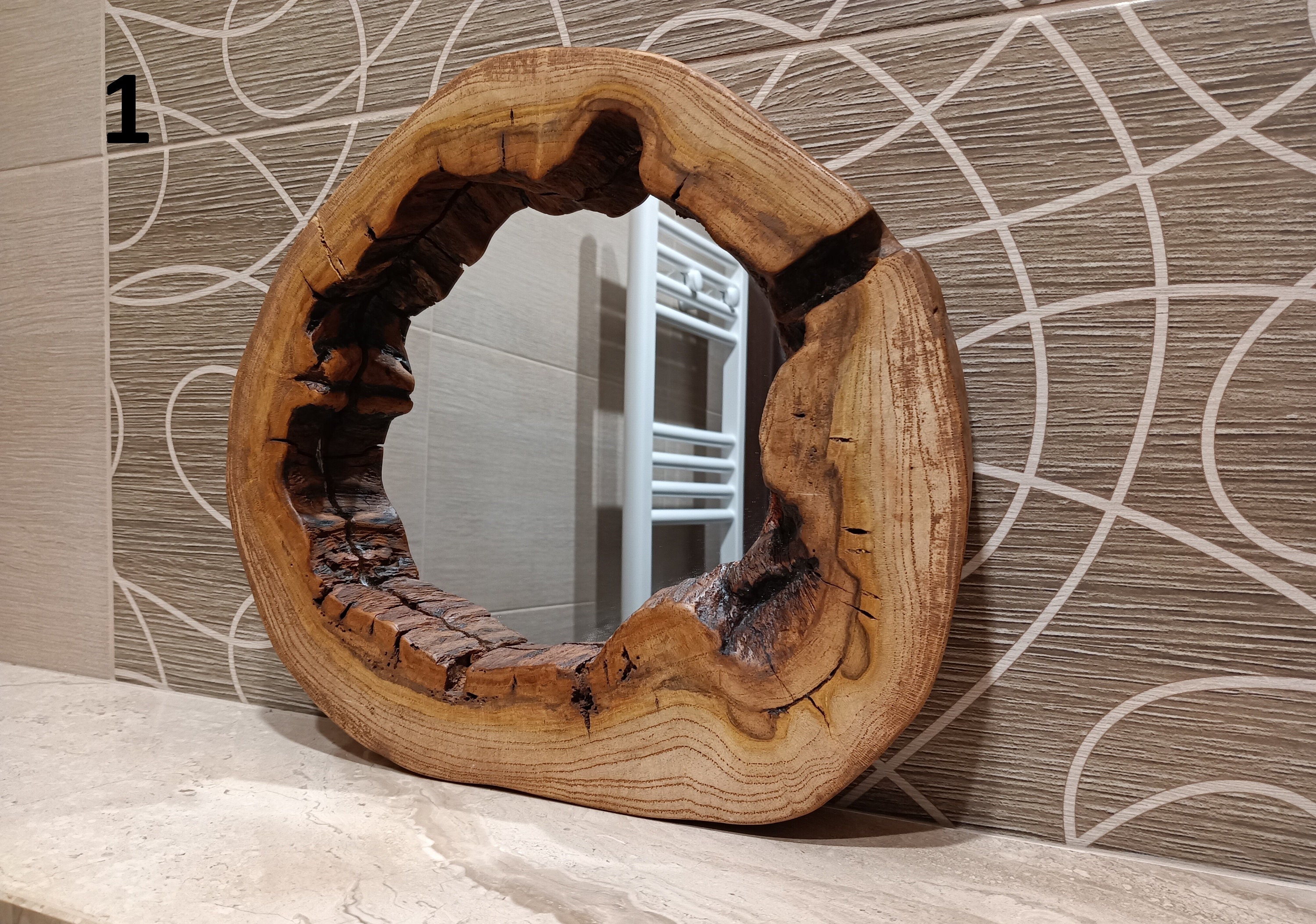 Tree Slice Log Mirror Live Edge Wood Rustic Elm Wood From a - Etsy