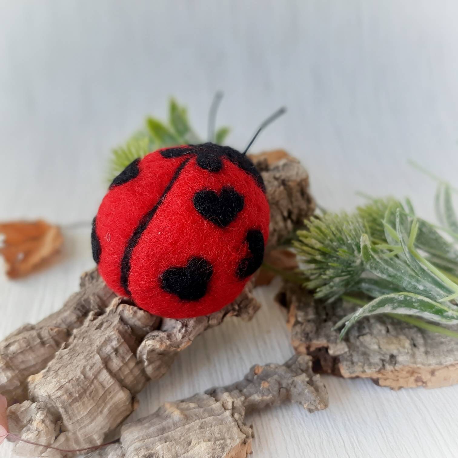 Needle Felted Ladybug With Heart Spots. Ladybird Ornament - Etsy