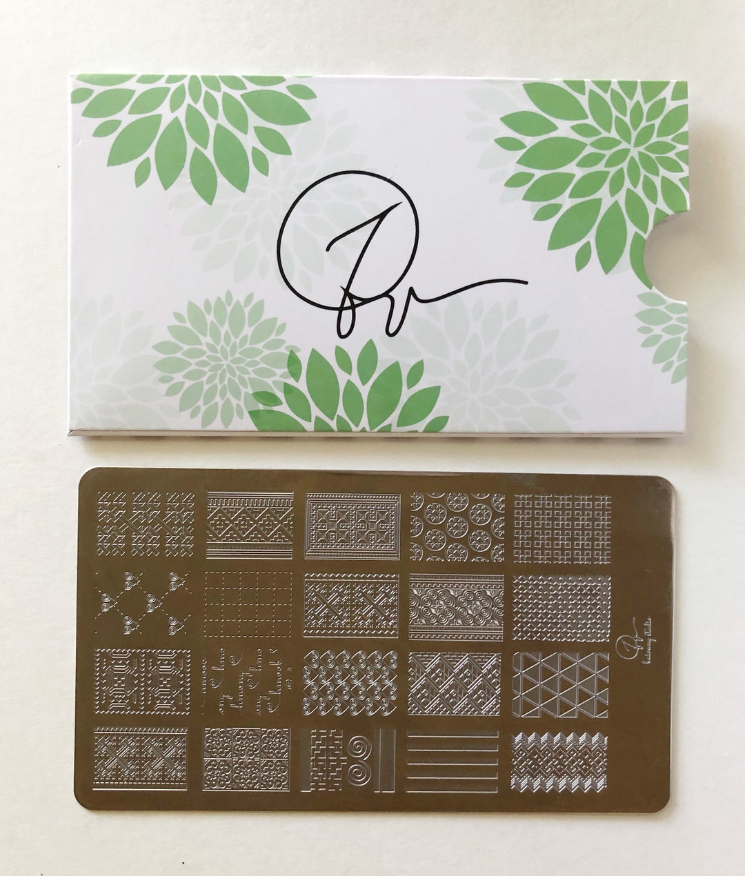 Hmong Nail Art Stamping Kit - Plate, Sleeve Protector, Stamper ...