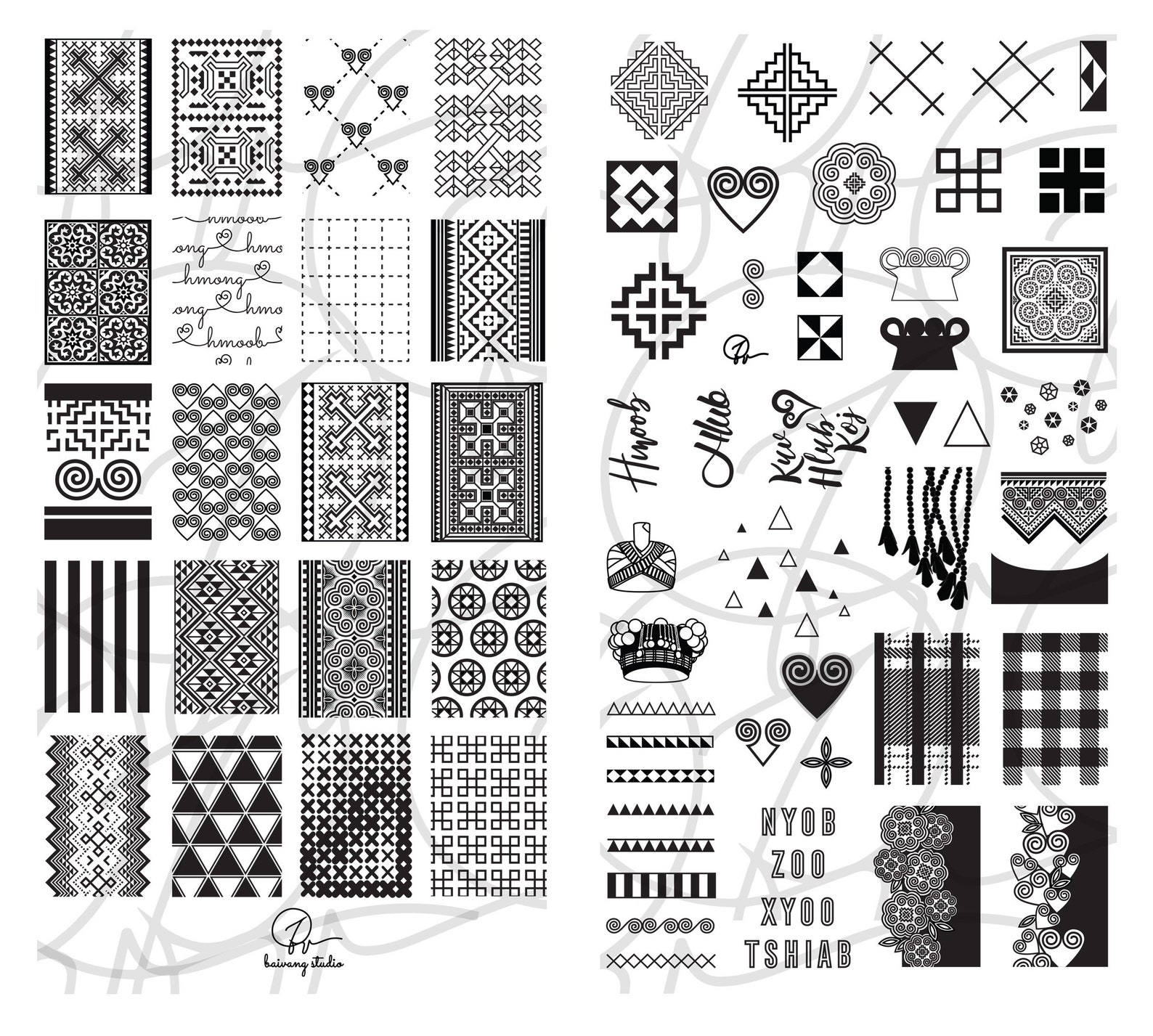 Hmong Nail Art Stamping Kit Plate, Sleeve Protector, Stamper, & Scraper ...