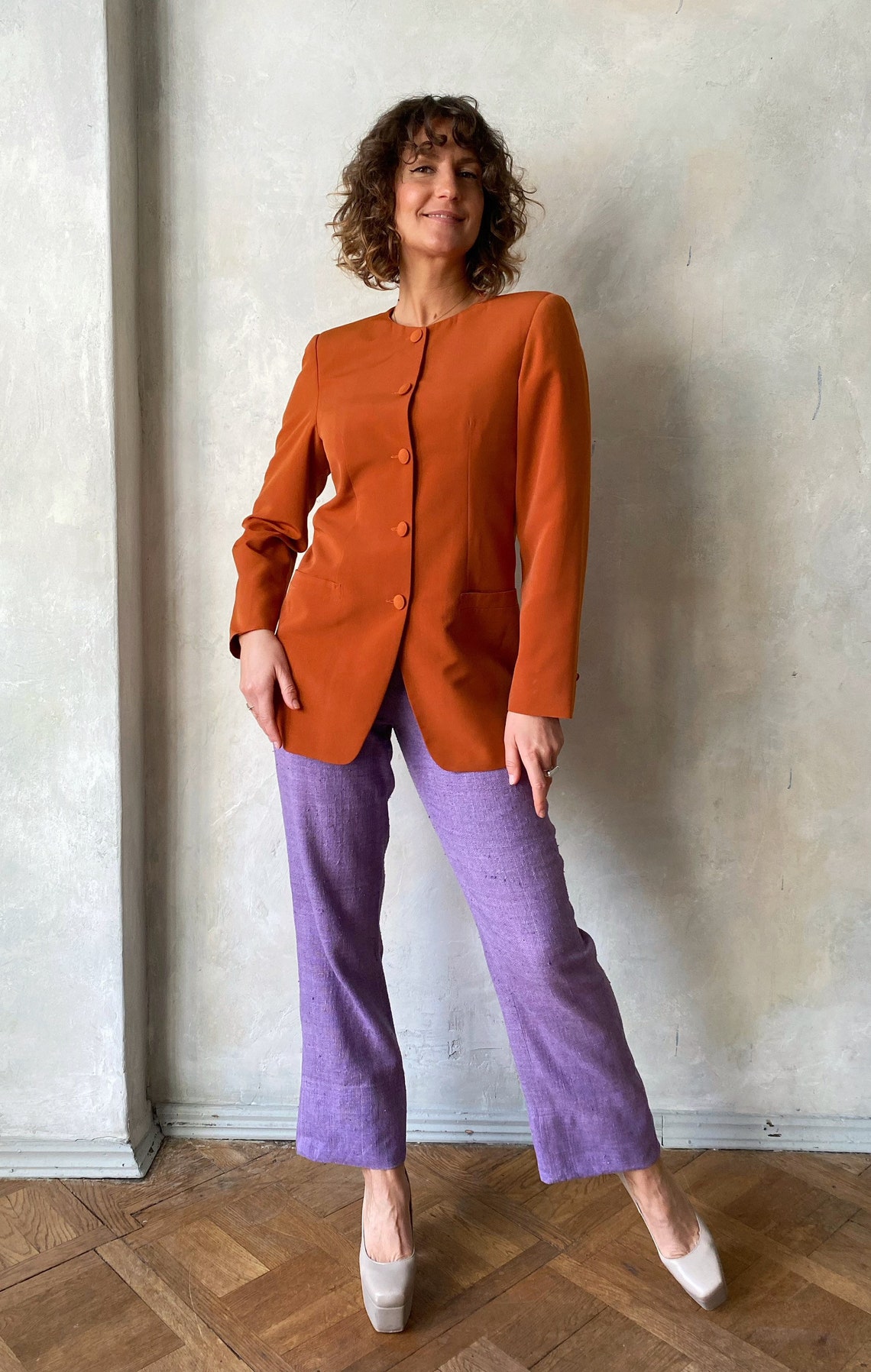 Orange 80s Vintage Blazer | Long Jacket | Trendy Blazer | Mod Blazer ...