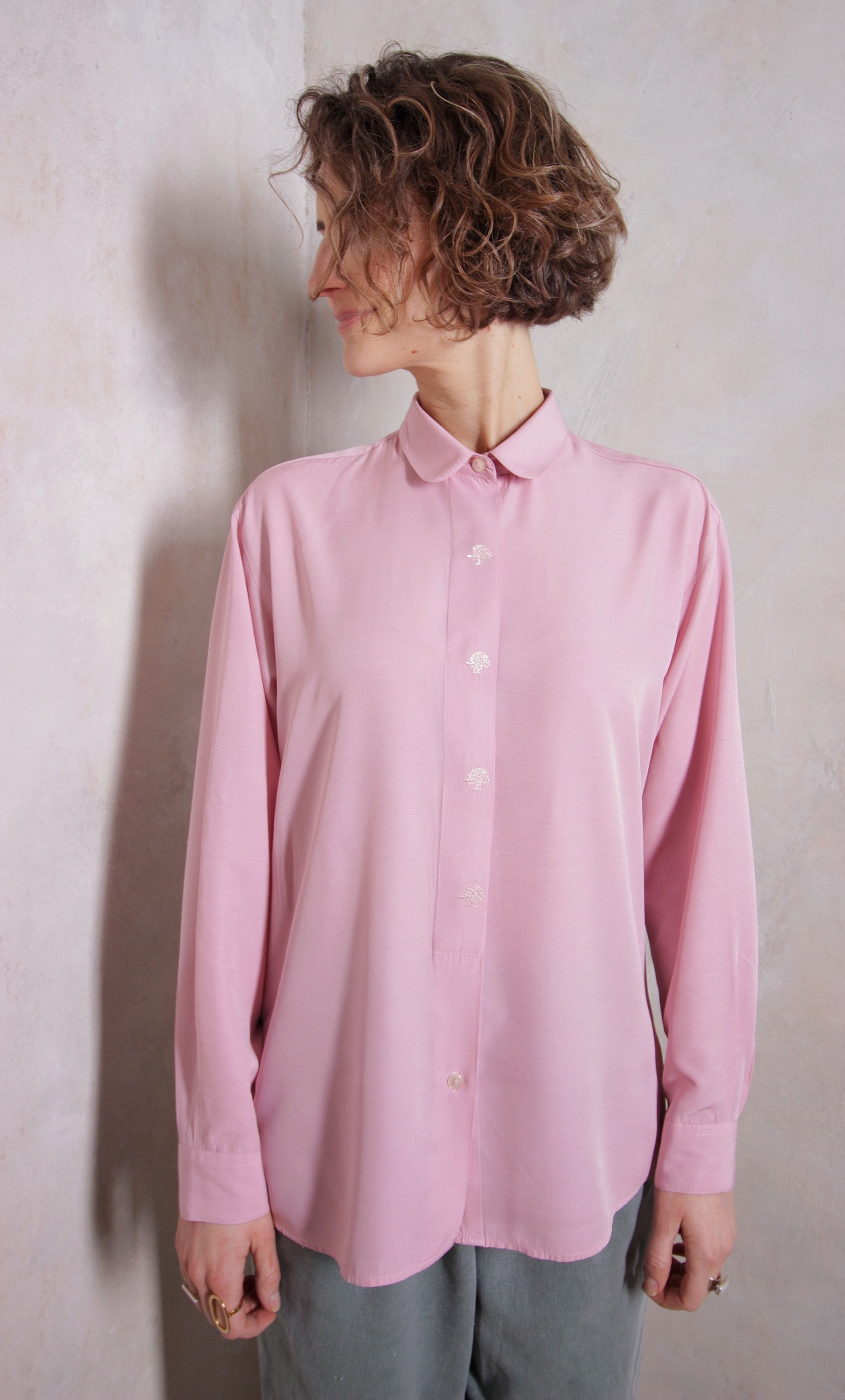 Light Pink Romantic Vintage Blouse | Embroidered Blouse | Soft Silky ...