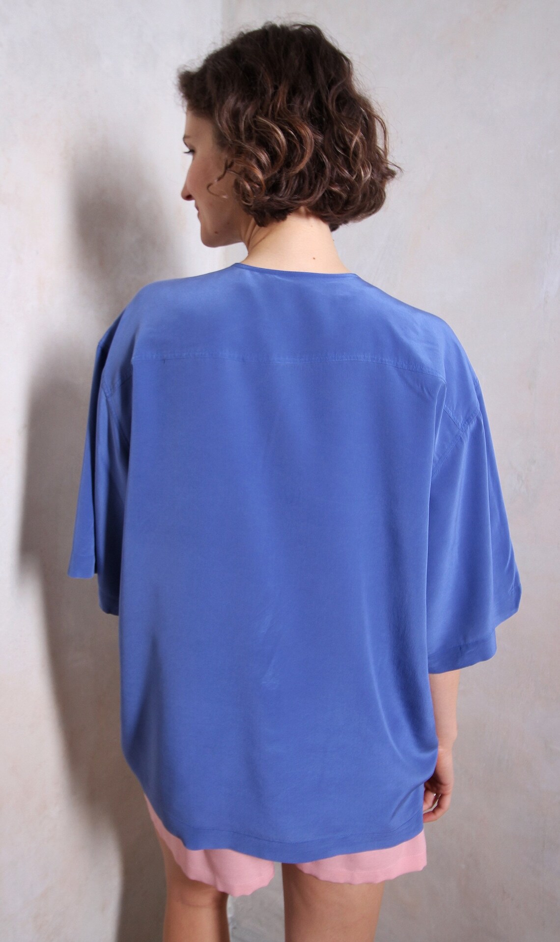 Light Blue Oversize Vintage Silk Blouse Loose Blouse Boho | Etsy