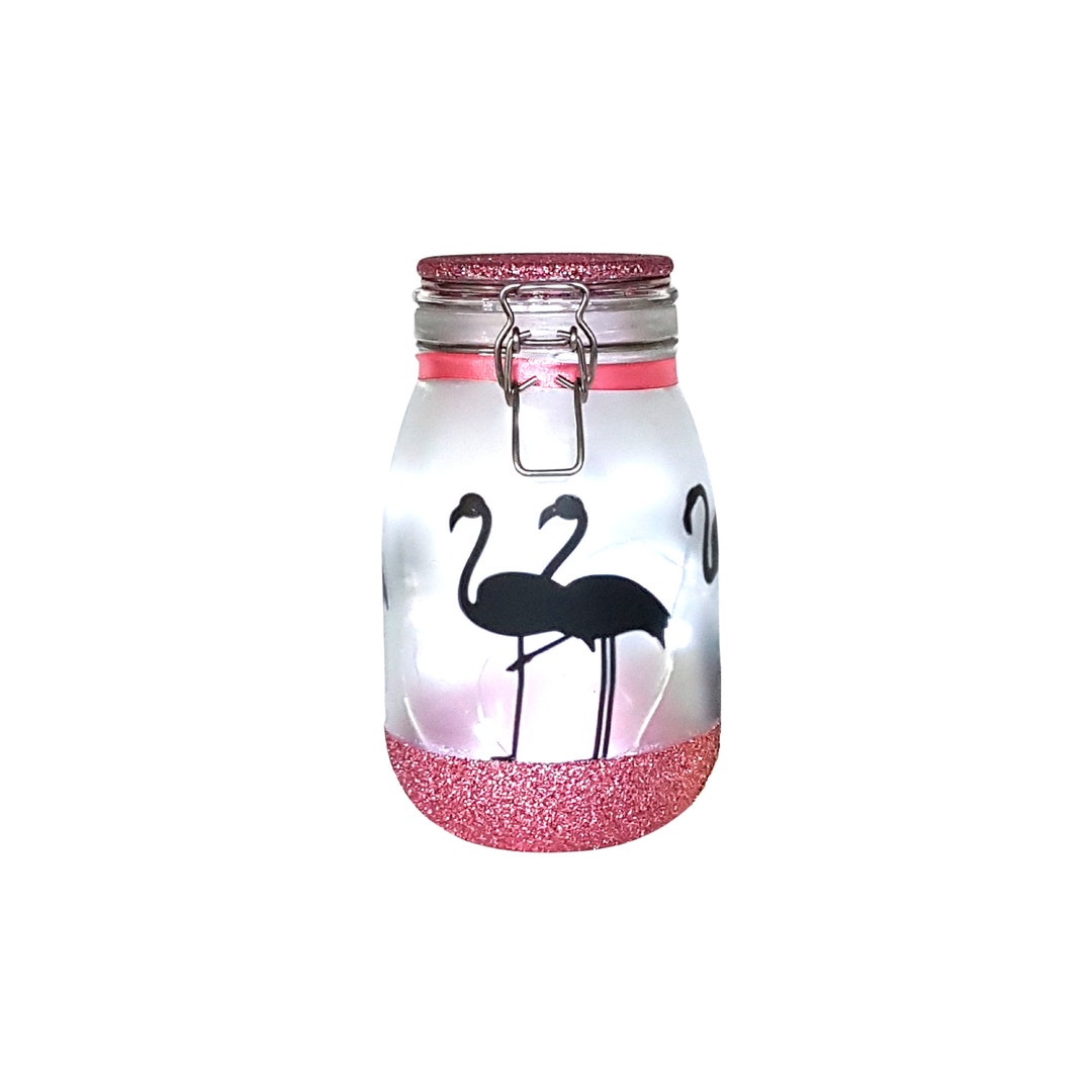 Flamingo Light Jar - Handmade Illumination With Frosted Glass, Glitter ...